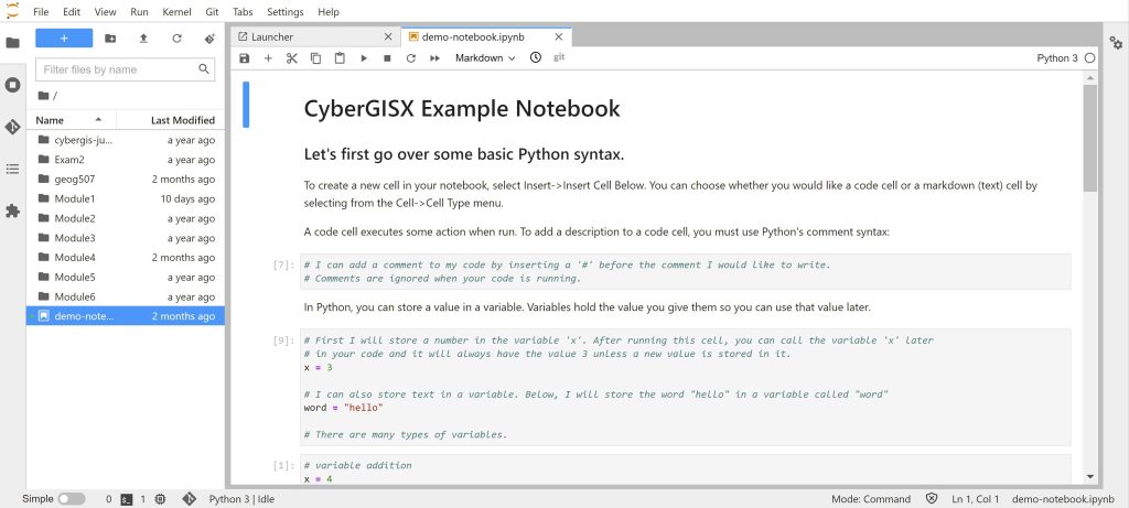 Navigating the Jupyter Notebook Window - CyberGISX