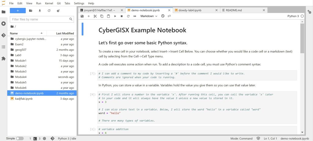 Introduction to the JupyterLab Interface - CyberGISX